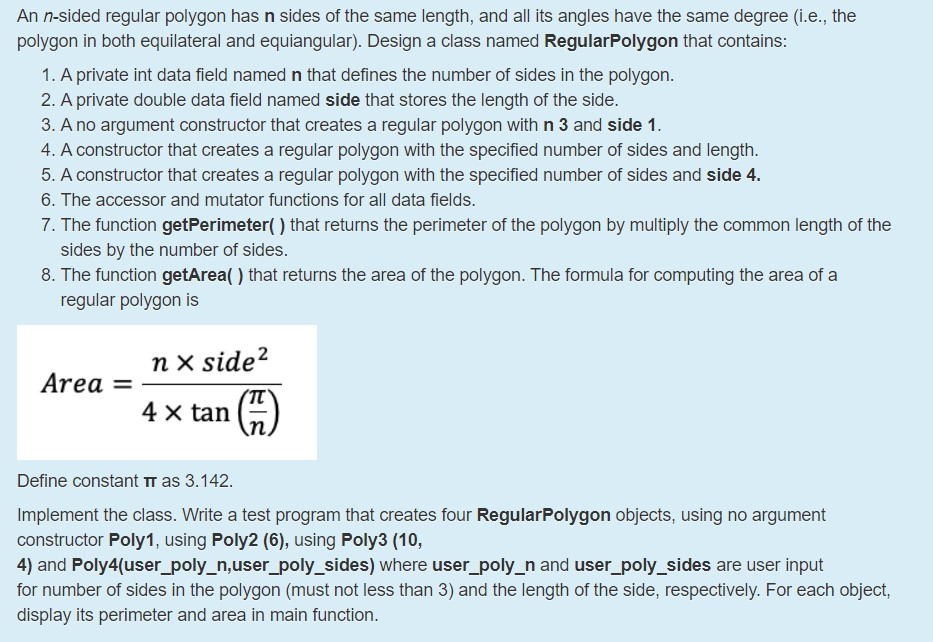 Solved An n-sided regular polygon has n sides of the same | Chegg.com