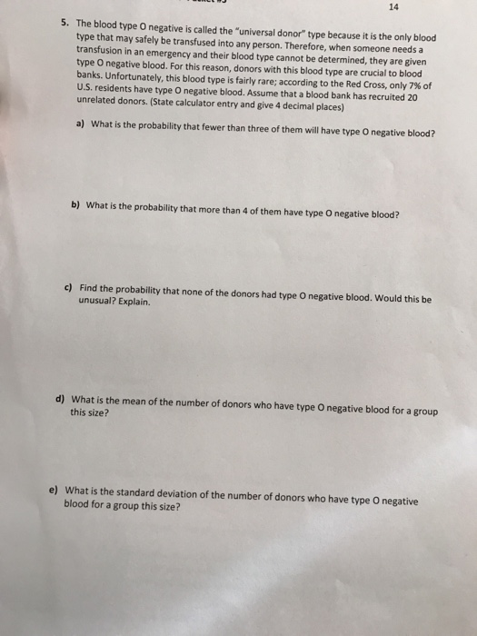 Solved The blood type O negative is called the "universal | Chegg.com
