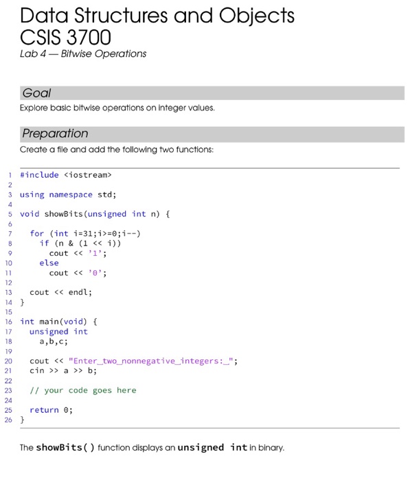 Solved Data Structures and Objects CSIS 3700 Lab 4- Bitwise | Chegg.com