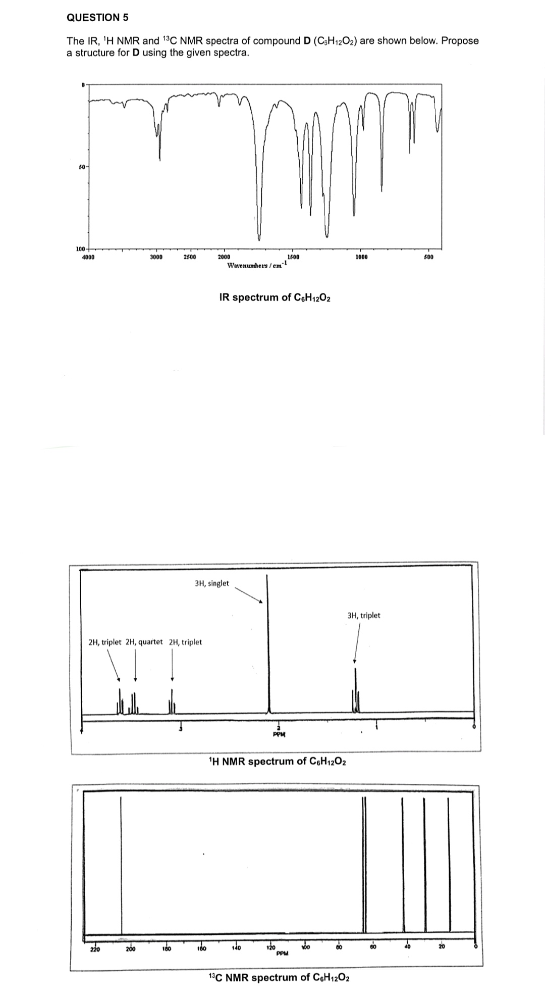 Solved QUESTION 5The IR, ?(()1)H NMR ﻿and ?(()13)C NMR | Chegg.com