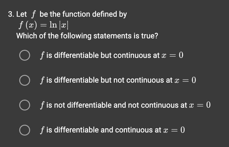 Solved Let f be the function defined by f(x)=ln∣x∣ Which of | Chegg.com