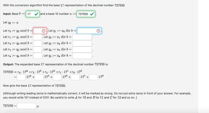 Solved With the conversion algorithm find the base 17 | Chegg.com