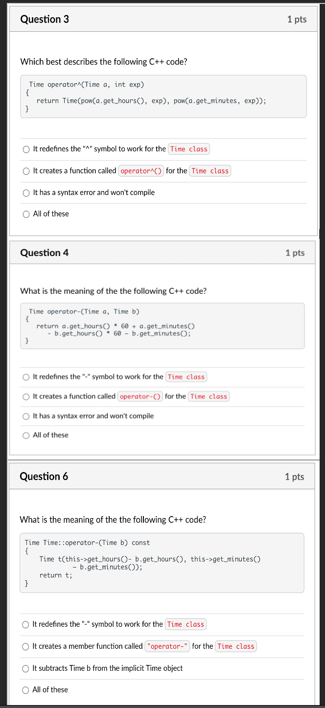 Solved Which best describes the following C++ code? Time | Chegg.com