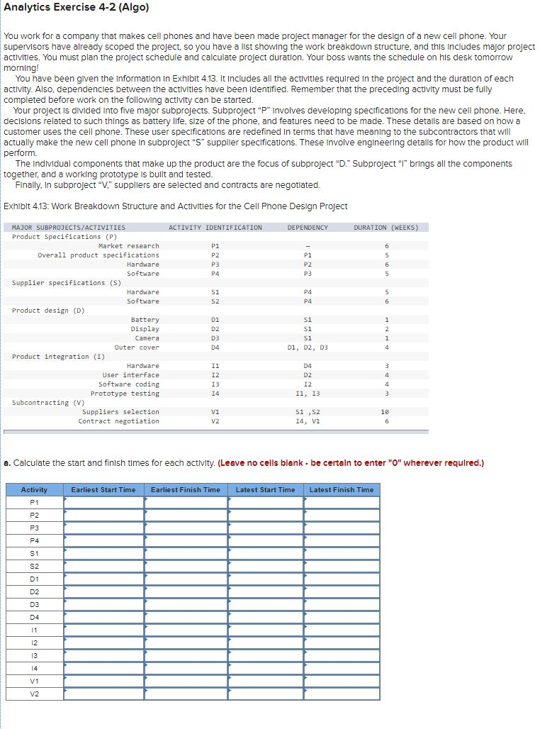 Solved Analytics Exercise 4-2 (Algo) You work for a company | Chegg.com
