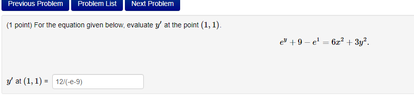 Solved (1 ﻿point) ﻿For the equation given below, evaluate y′ | Chegg.com