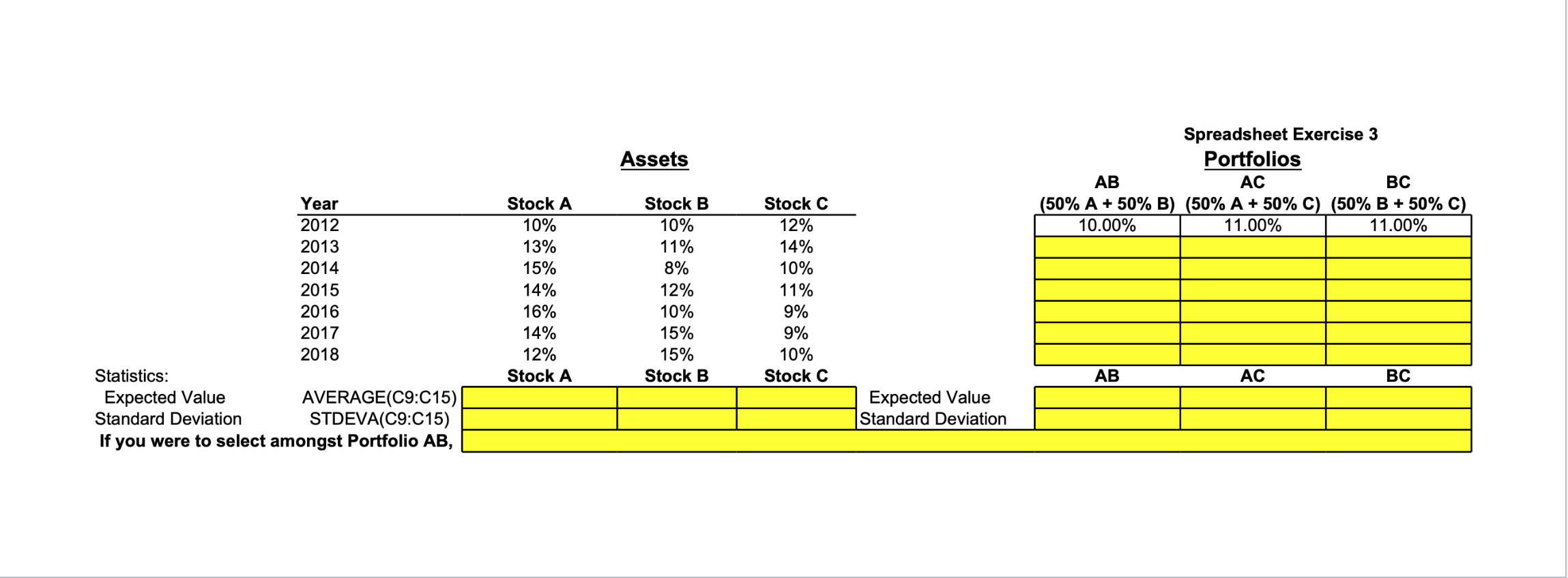Solved Spreadsheet Exercise 3 Assets Portfolios | Chegg.com