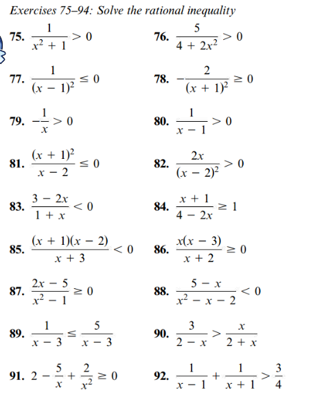 Solved Exercises 75-94: Solve the rational inequality 75. | Chegg.com