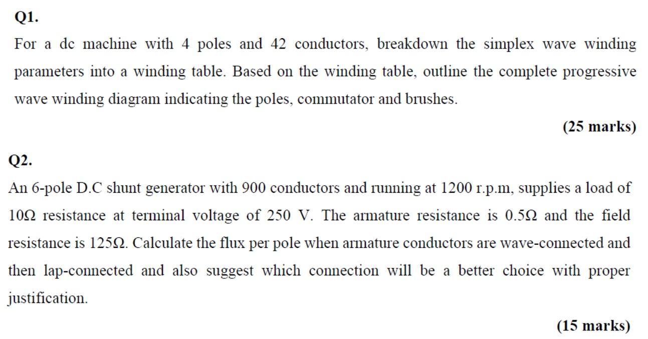 Solved For a dc machine with 4 poles and 42 conductors, | Chegg.com
