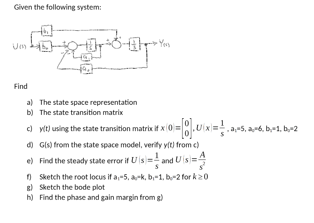 Given the following system: Find a) The state space | Chegg.com