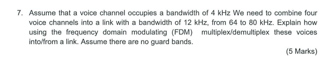 Solved 7. Assume that a voice channel occupies a bandwidth | Chegg.com