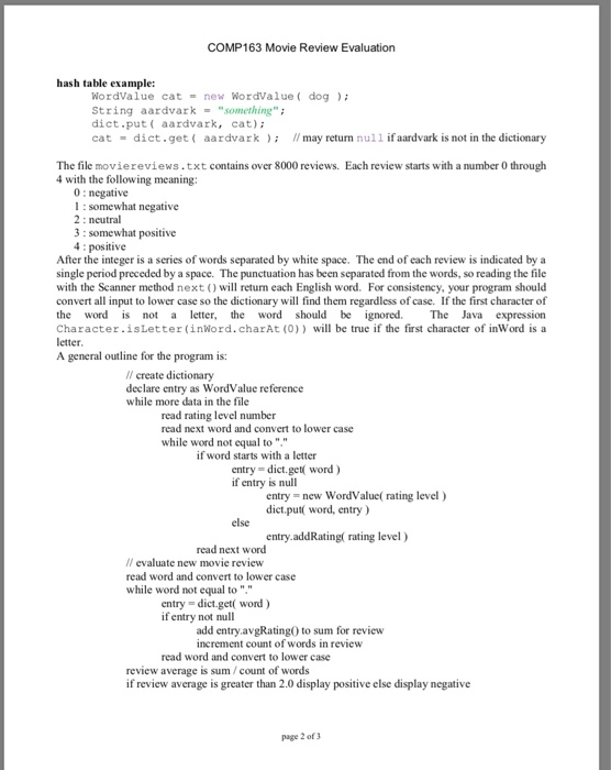 Solved COMP163 Movie Review Evaluation The purpose of this | Chegg.com