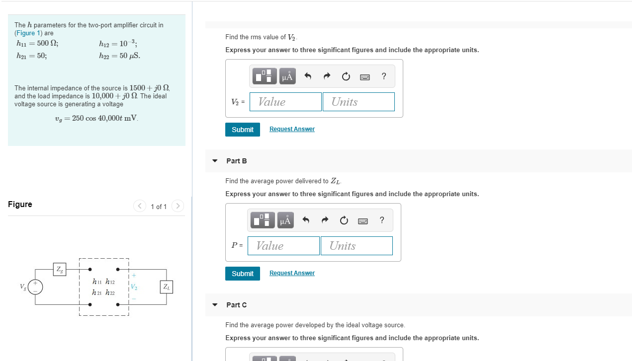 Solved The h parameters for the two-port amplifier circuit | Chegg.com