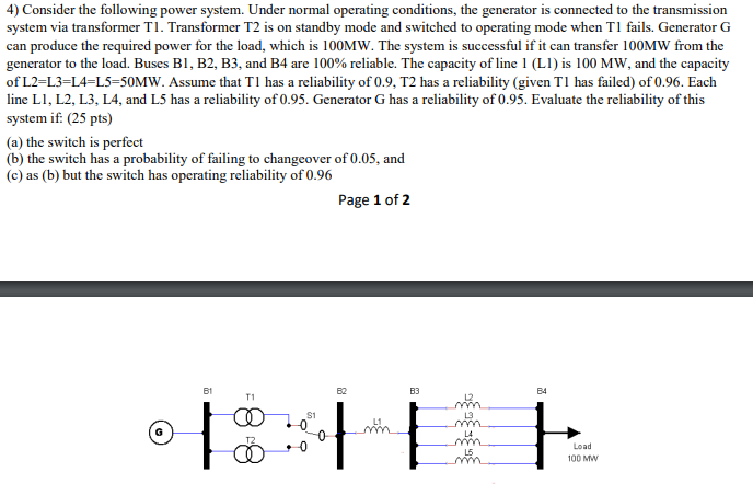 Solved 4) Consider the following power system. Under normal | Chegg.com