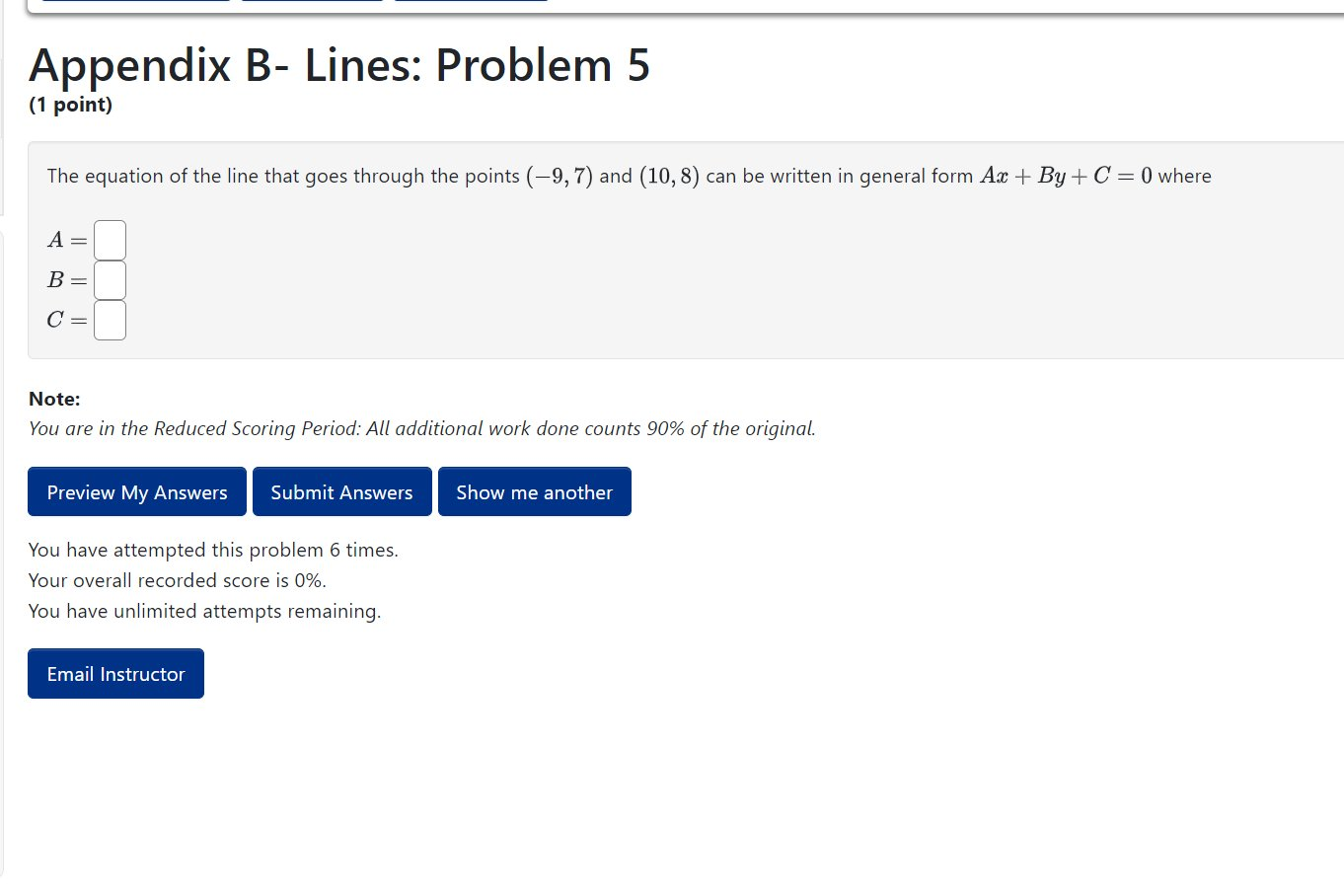 Solved Appendix B- Lines: Problem 5 (1 point) The equation | Chegg.com