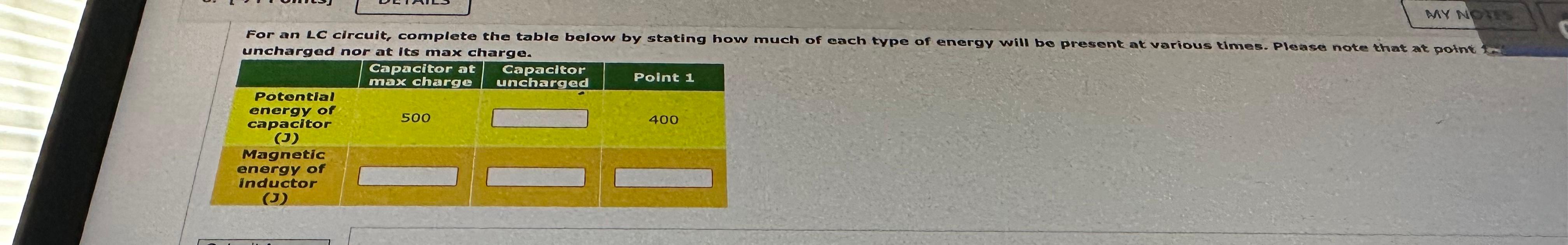 Solved For an LC circuit, complete the table below by | Chegg.com