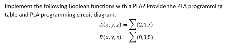 Solved Implement the following Boolean functions with a PLA? | Chegg.com