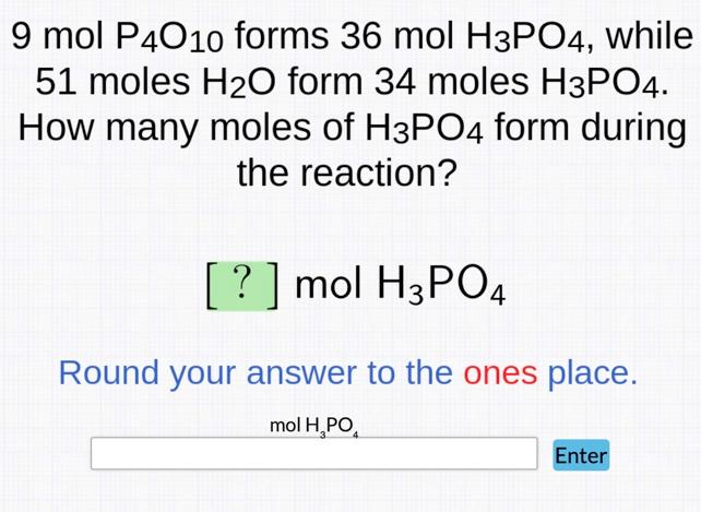 Solved 9 mol P4O10 forms 36 molH3PO4, while 51 moles H2O | Chegg.com