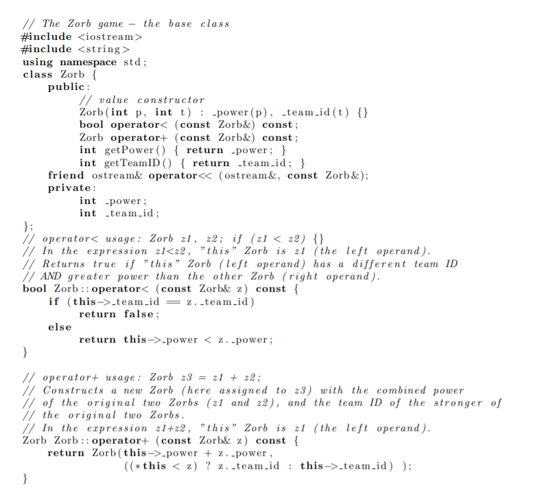 Using the Zorb class, create a derived class | Chegg.com