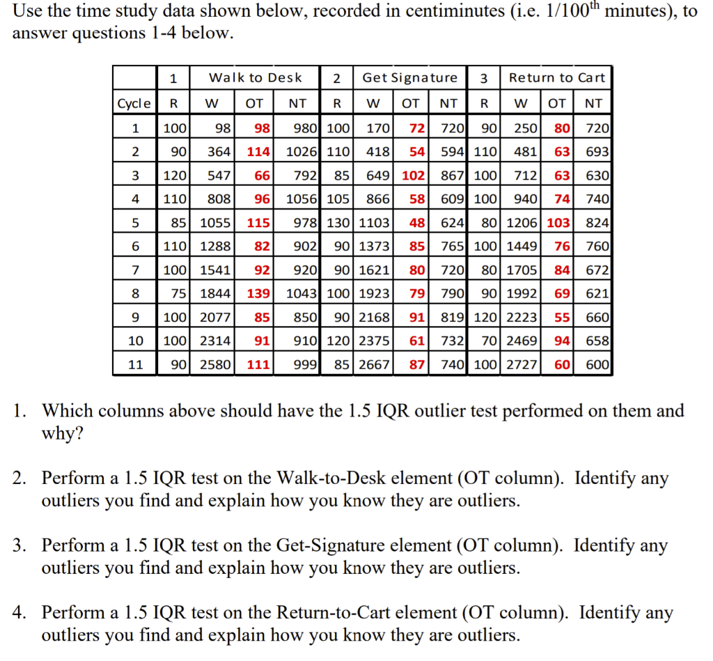 Solved Use the time study data shown below, recorded in | Chegg.com