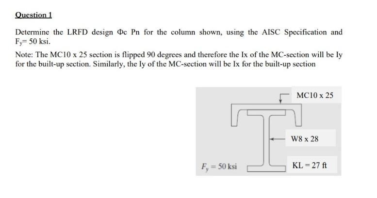 Solved Determine the LRFD design Φc Pn for the column shown, | Chegg.com