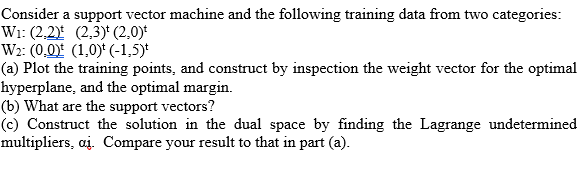 Consider a support vector machine and the following | Chegg.com