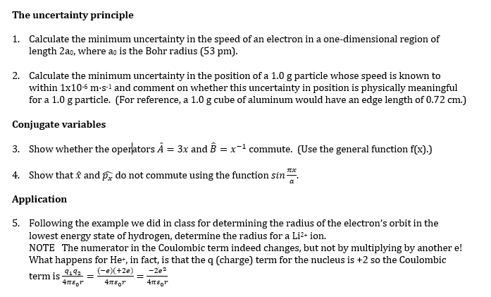 Solved The uncertainty principle 1. Calculate the minimum | Chegg.com