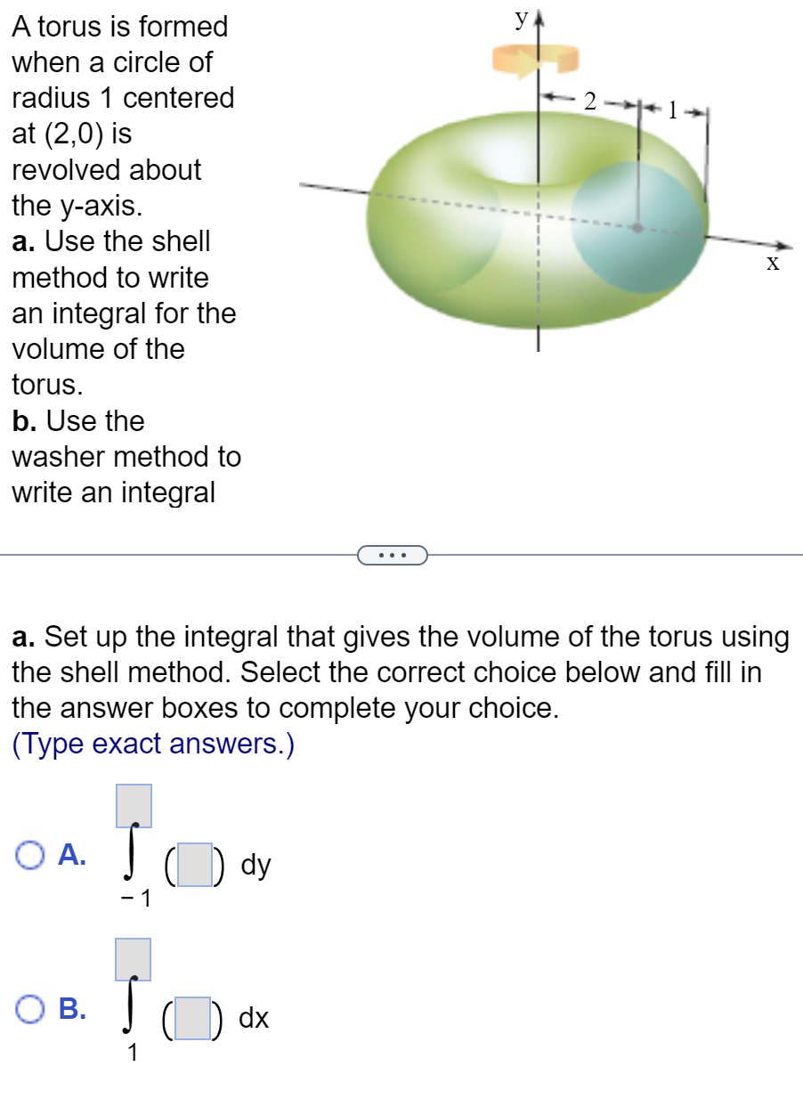 Solved A torus is formedwhen a circle ofradius 1 ﻿centeredat | Chegg.com