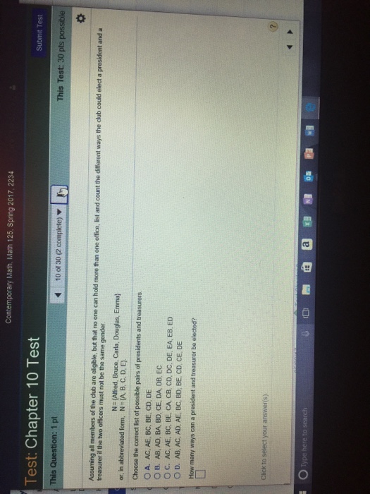 Solved Contemporary Math, Math 125. Spring 2017, 2234 Test | Chegg.com