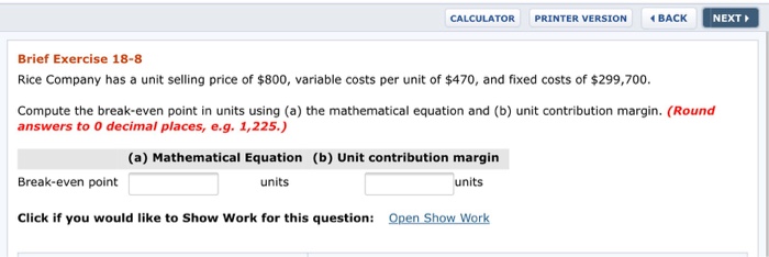 Solved CALCULATOR PRINTER VERSION BACK NEXT Brief Exercise | Chegg.com