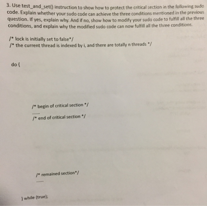 Solved 3. Use test_and_setl) instruction to show how to | Chegg.com