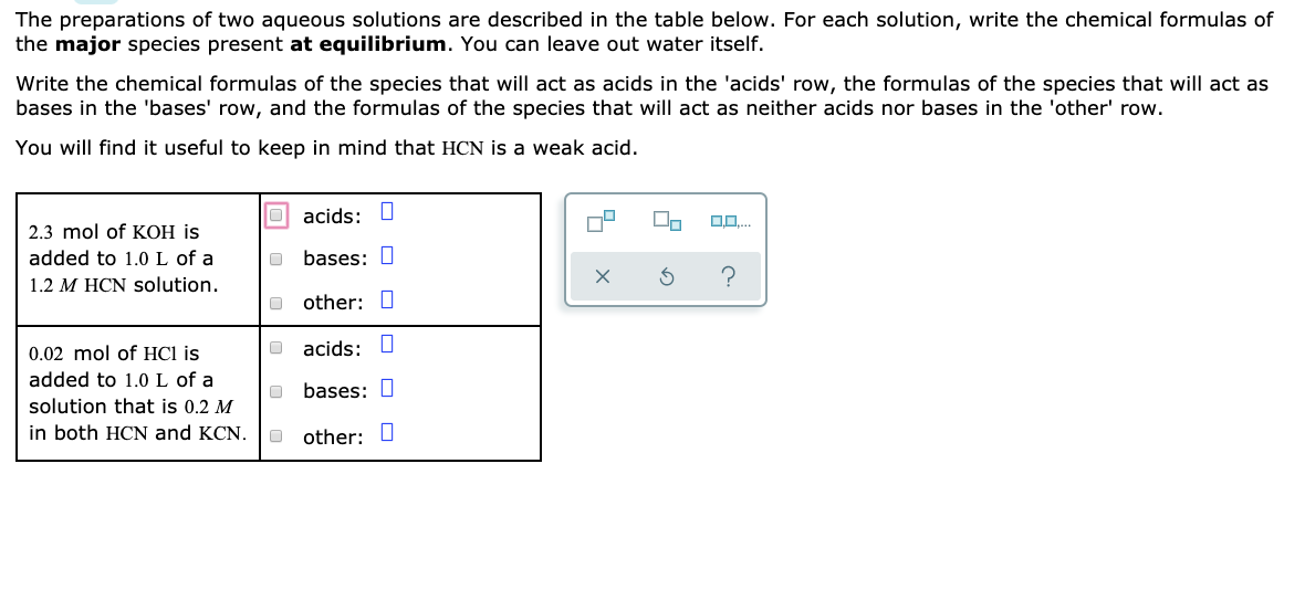 Solved The preparations of two aqueous solutions are | Chegg.com