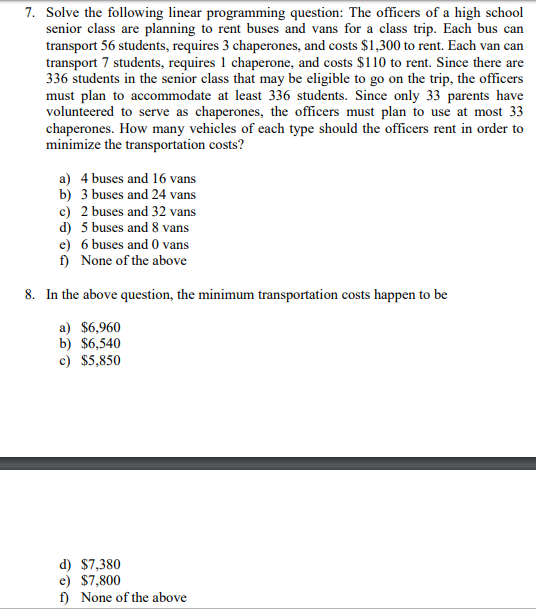 Solved 7 Solve The Following Linear Programming Question