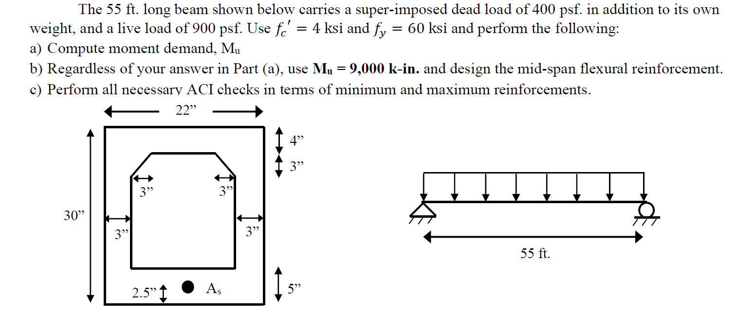 Solved The 55 ft. long beam shown below carries a | Chegg.com