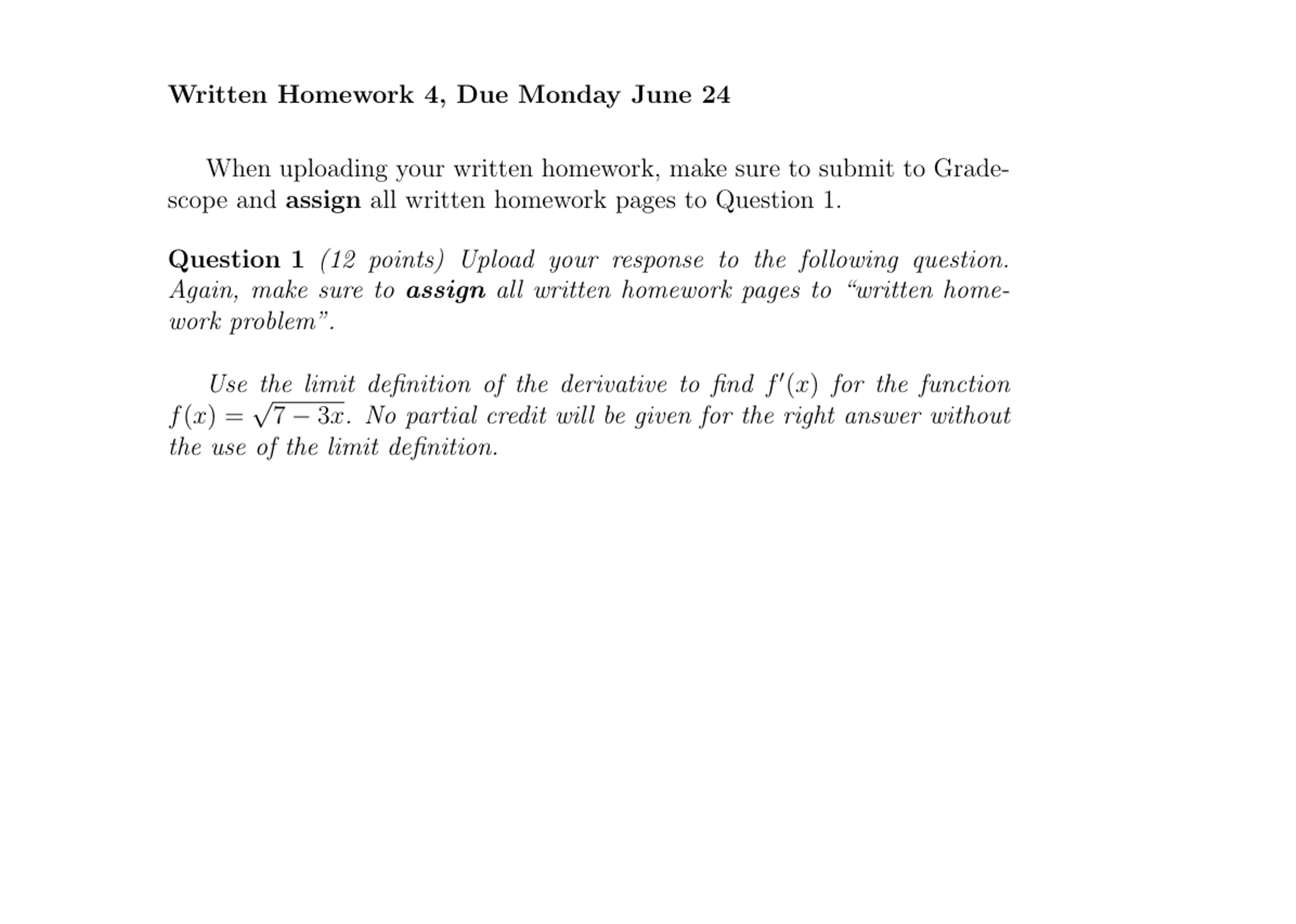 Solved Written Homework 4, ﻿Due Monday June 24When uploading | Chegg.com