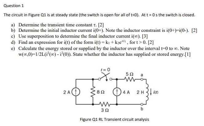 Solved The circuit in Figure Q1 is at steady state (the | Chegg.com