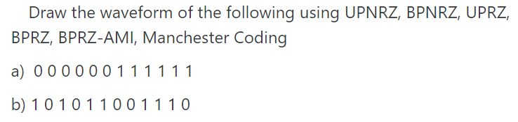 Solved Draw the waveform of the following using UPNRZ, | Chegg.com