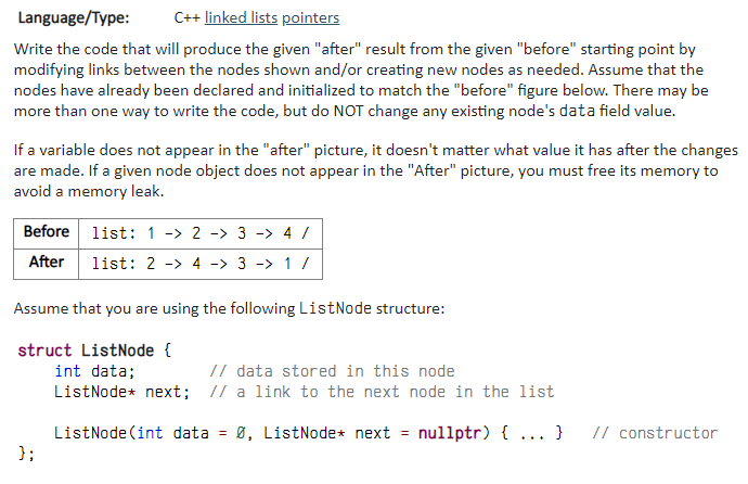 Solved Language/Type: C++ linked lists pointers Write the | Chegg.com
