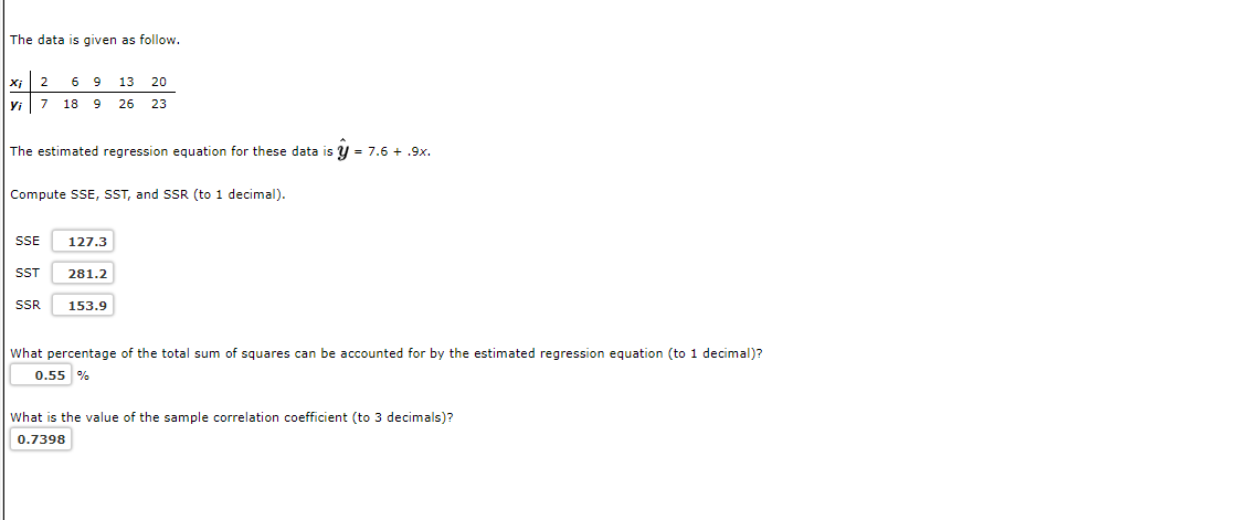 Solved The data is given as follow. 6 9 13 |x; | 2 Yi 7 20 | Chegg.com
