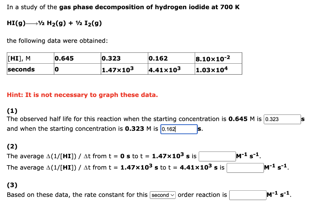 Solved In a study of the gas phase decomposition of hydrogen | Chegg.com
