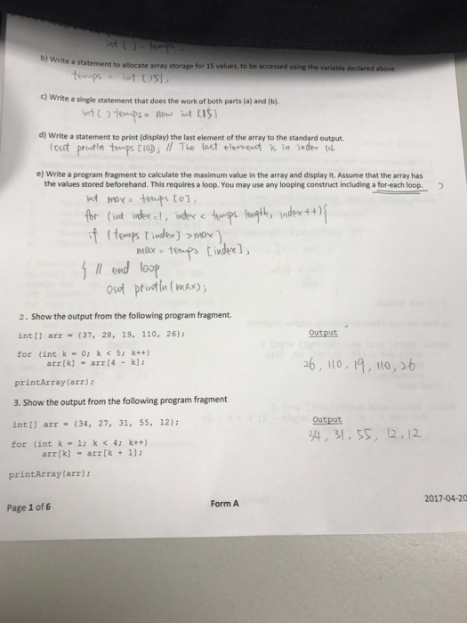 Solved ite a statement to allocate array storage for 15 | Chegg.com