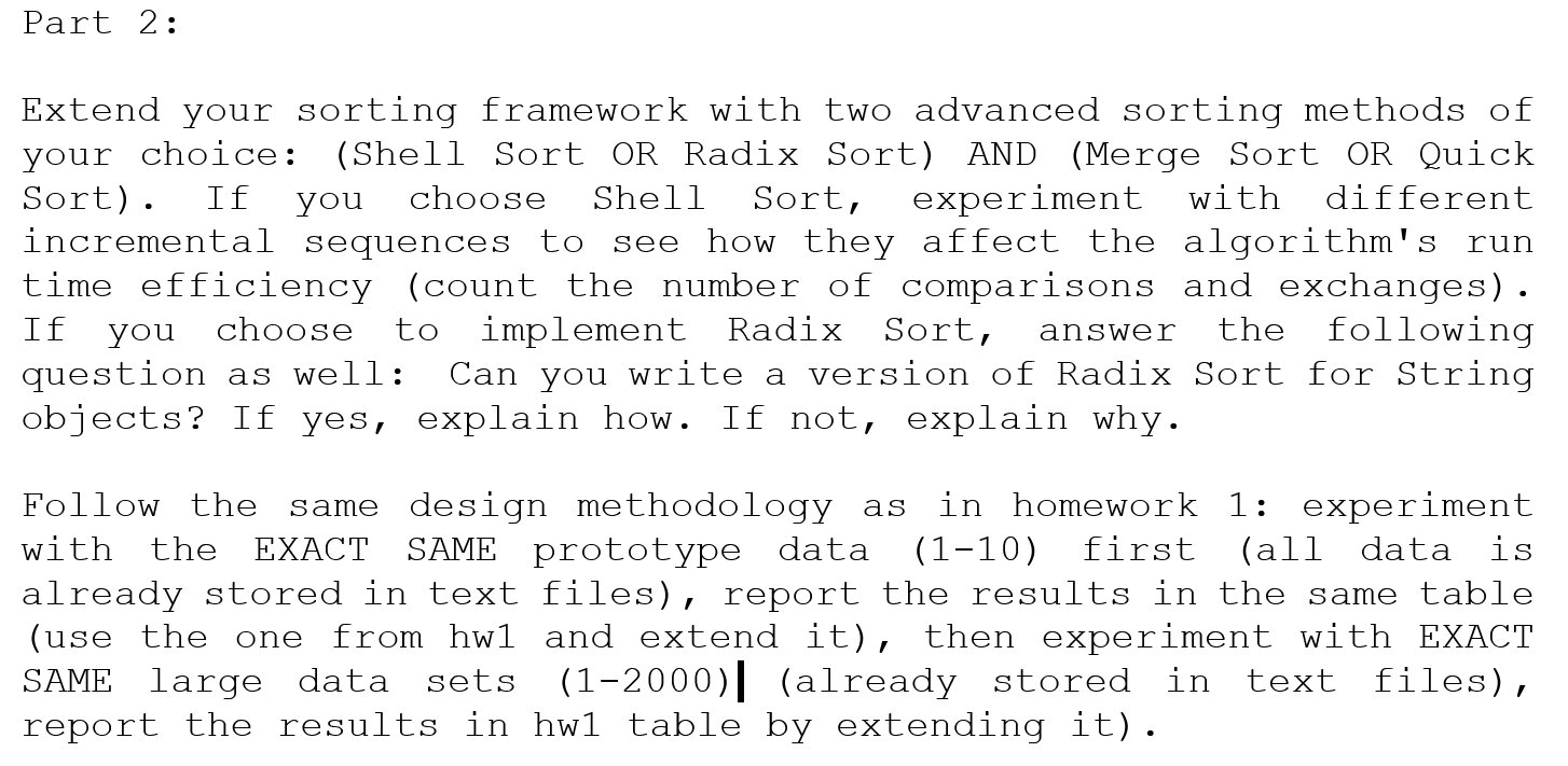 Part 2: Extend your sorting framework with two | Chegg.com