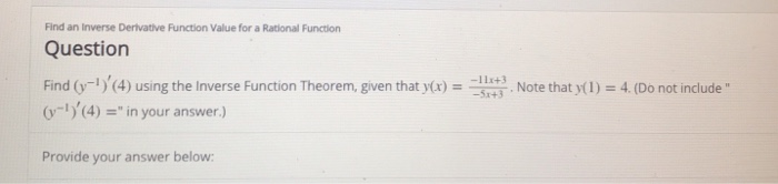 Solved Find an Inverse Derivative Function Value for a | Chegg.com