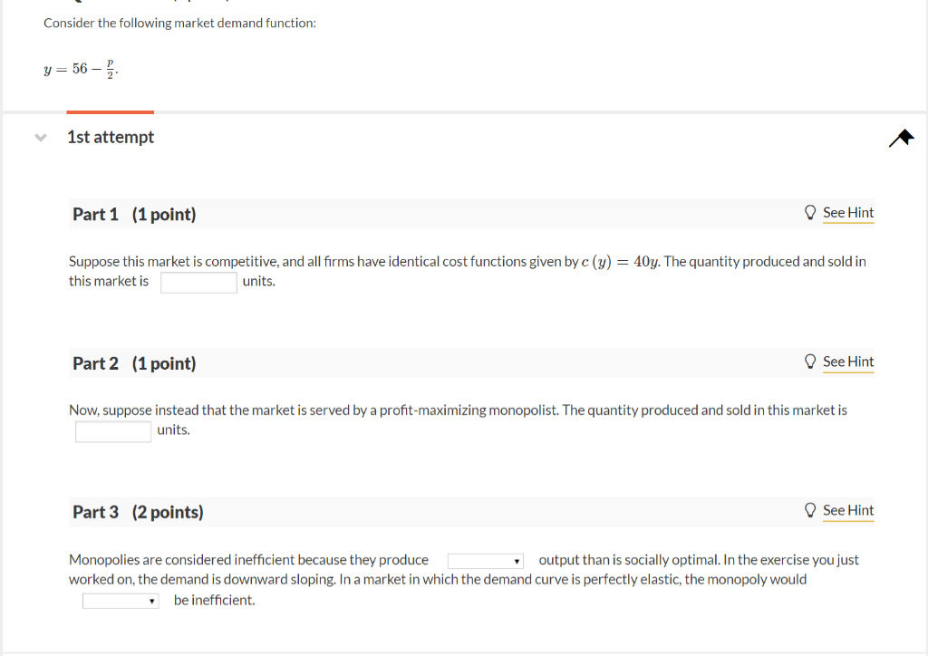 Solved Consider the following market demand function: | Chegg.com