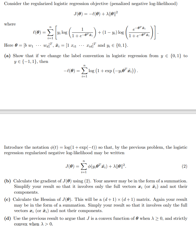 Consider the regularized logistic regression | Chegg.com