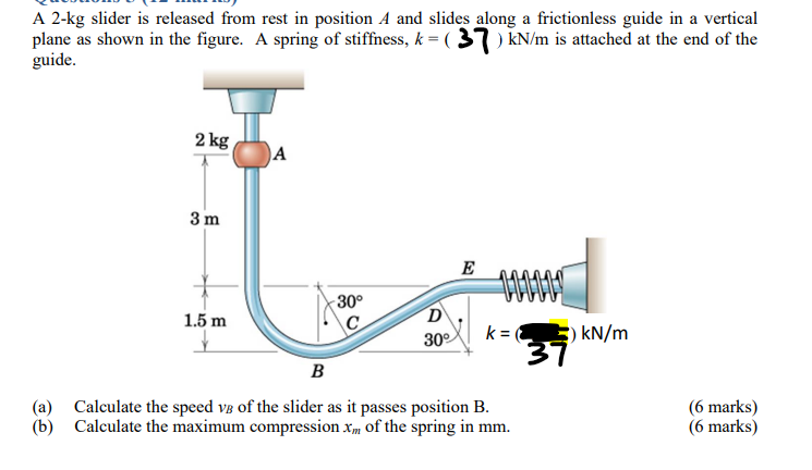 Solved A 2-kg slider is released from rest in position A and | Chegg.com