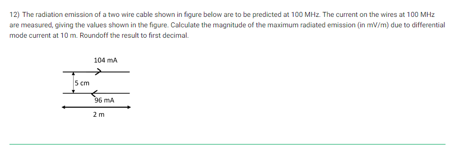 Solved The radiation emission of a two wire cable shown in | Chegg.com
