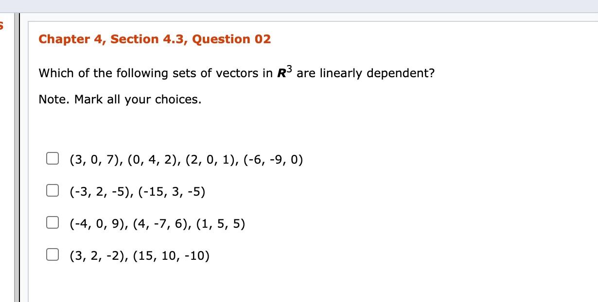 Solved Which of the following sets of vectors in R3 are | Chegg.com