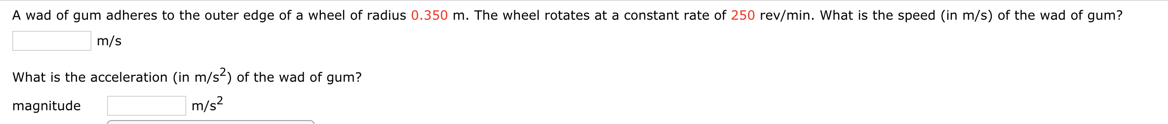 Solved A wad of gum adheres to the outer edge of a wheel | Chegg.com