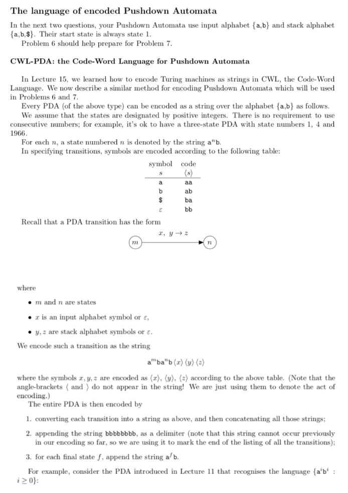 Solved The language of encoded Pushdown Automata In the next | Chegg.com