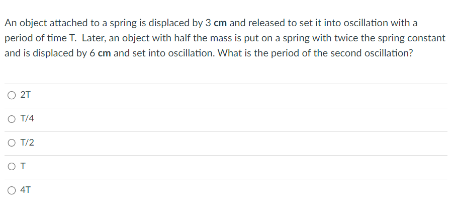 Solved An object attached to a spring is displaced by 3 cm | Chegg.com